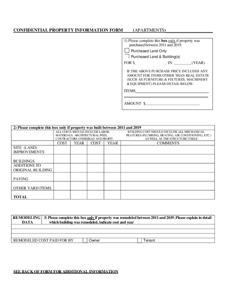 Fillable Online CONFIDENTIAL PROPERTY INFORMATION FORM ... Fax Email ...