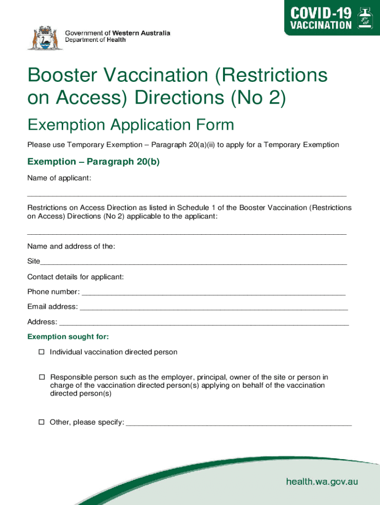 Fillable Online Booster Vaccination (Restrictions on Access ...