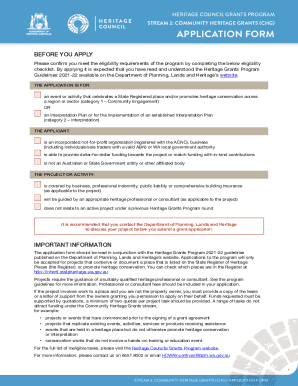 Fillable Online Stream 2 Community Heritage Grant 2021 Application Form ...