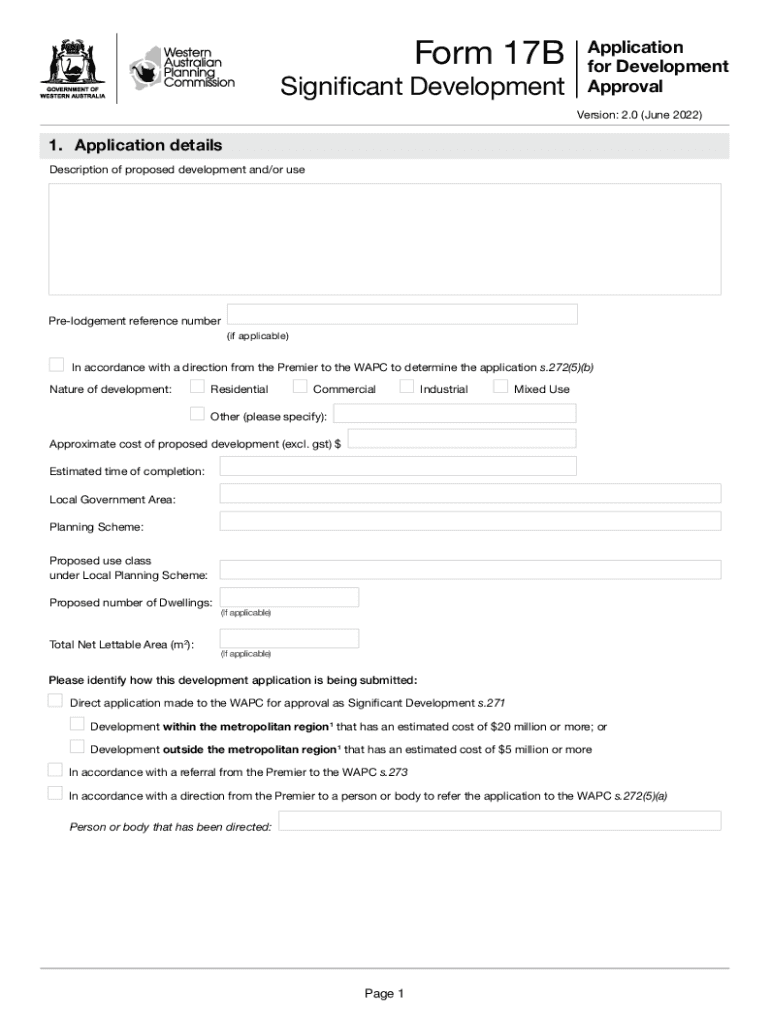 Fillable Online Form 17B Significant Development Application for ...