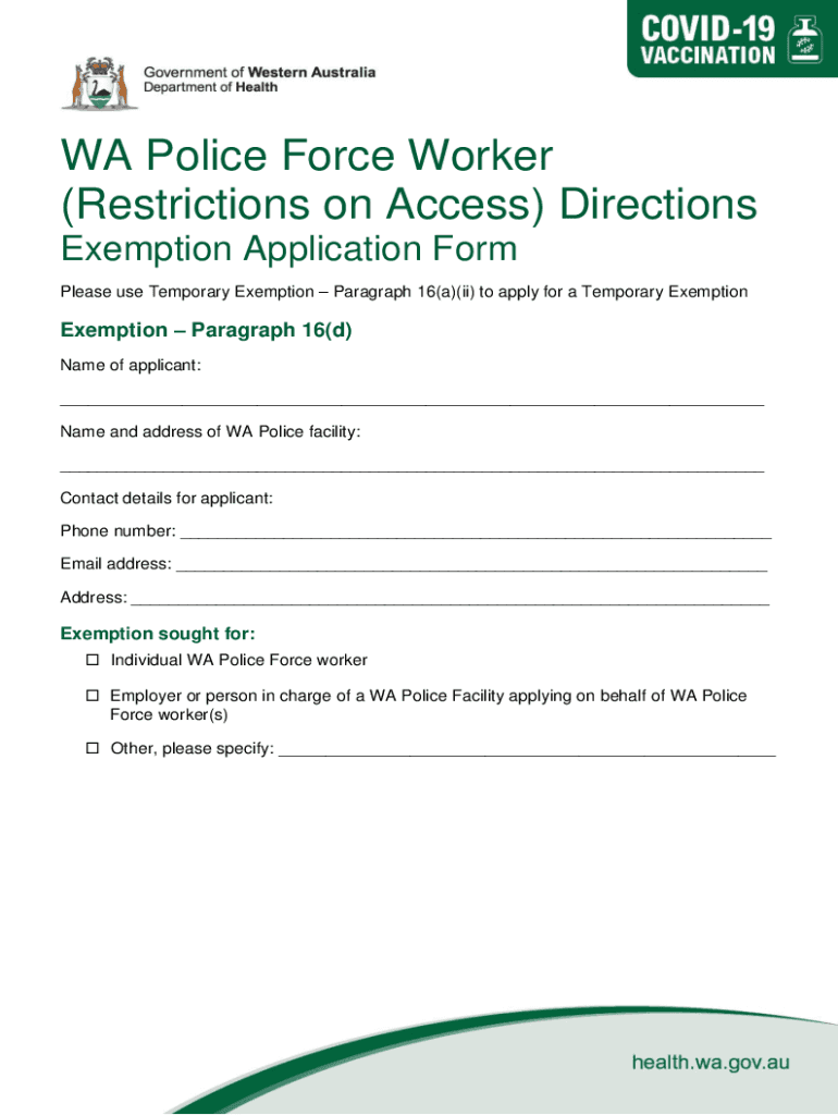 Fillable Online WA Police Force Worker (Restrictions on Access ...