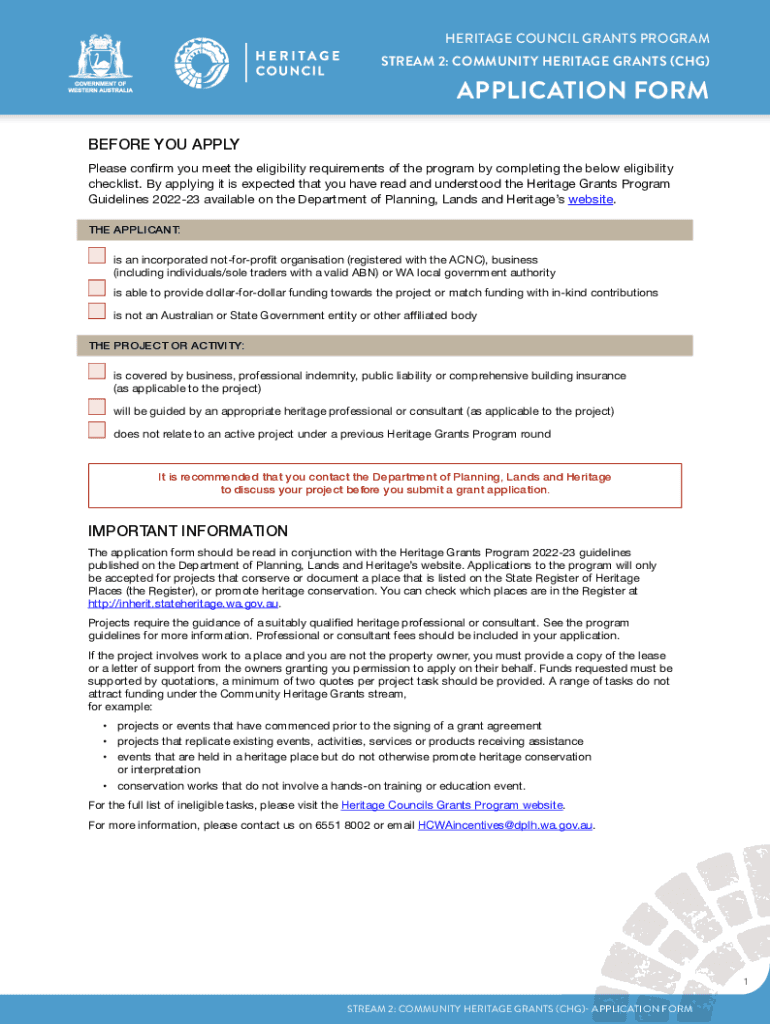 Fillable Online Stream 2 Community Heritage Grant 2021 Application Form ...