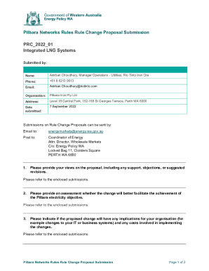Fillable Online Pilbara Networks Rule Change Submission Form(301110172. ...