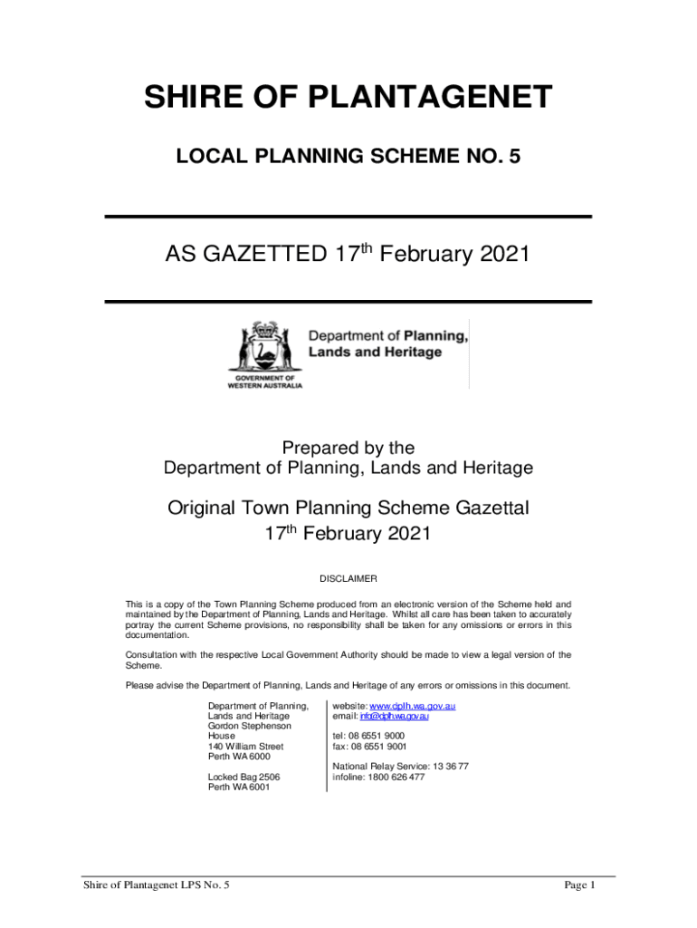 Fillable Online Shire of Plantagenet Local Planning Scheme No 5 Scheme text Fax Email Print ...