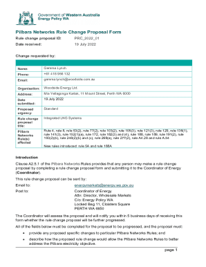 Fillable Online Pilbara Networks Rule Change Proposal Form Fax Email ...