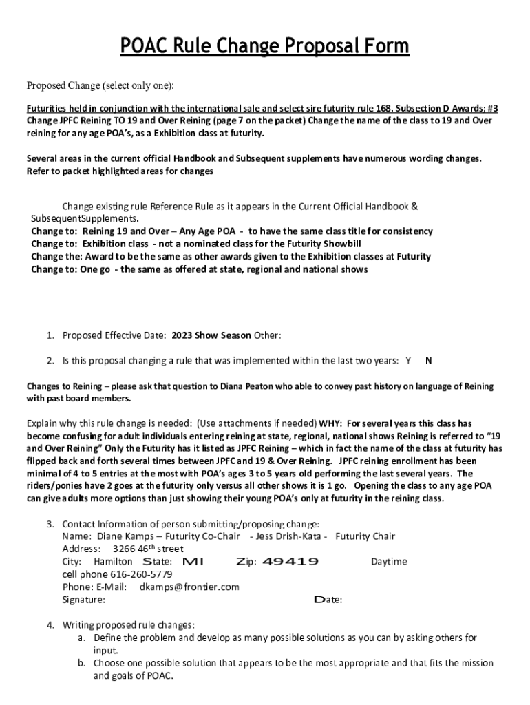 Fillable Online POAC Rule Change Proposal Form Fax Email Print - pdfFiller