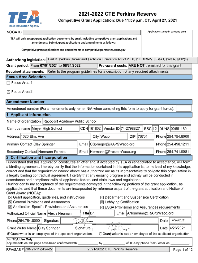 Fillable Online 2022-2023 Perkins V Grant Application Training ...