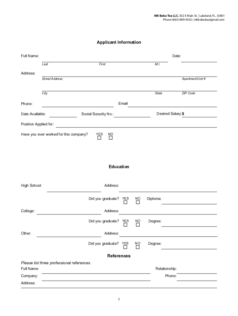 Fillable Online MK BOBA TEA - 11 Photos - E Main St, Lakeland, Florida ...