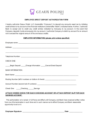 Fillable Online employee direct deposit authorization form Fax Email ...