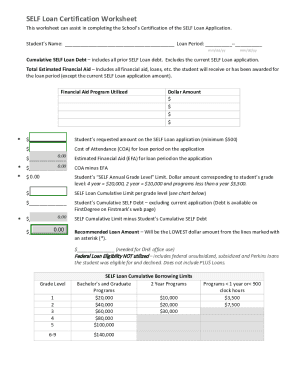 Fillable Online SELF Loan Certification Worksheet. Loan Certification ...
