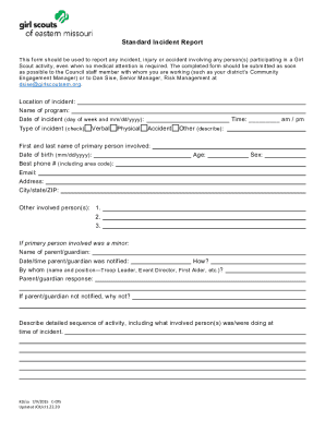 Fillable Online Standard Incident Report Form. This form is to be used to report any incident ...