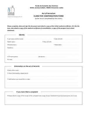 Fillable Online Act of terrorism CLAIM FOR COMPENSATION FORM Fax Email ...