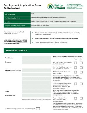 Fillable Online Employment Application Form Filte Ireland Fax Email ...