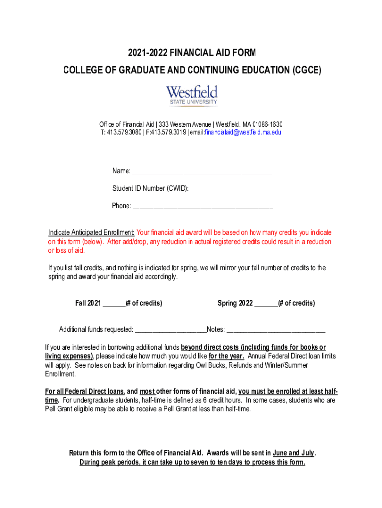 Fillable Online 2021-2022 FINANCIAL AID FORM COLLEGE OF GRADUATE ...