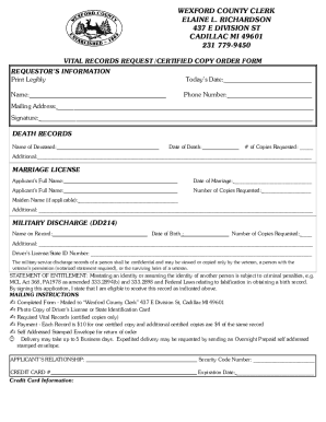 Fillable Online vital records request /certified copy order form Fax Email Print - pdfFiller