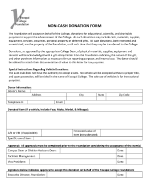 Fillable Online NON-CASH DONATION FORM Yavapai College Foundation Fax ...