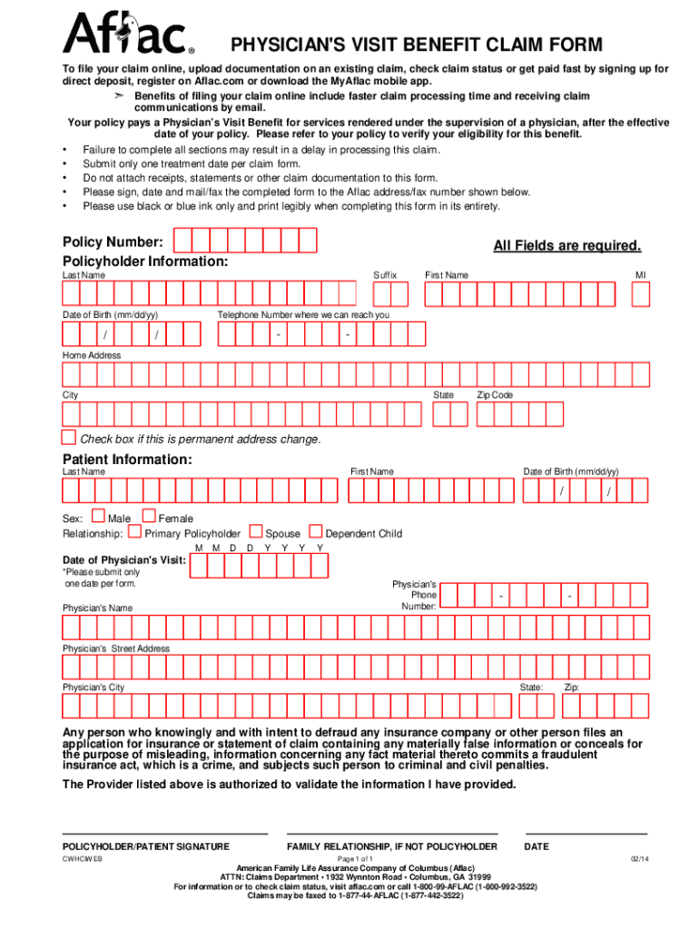 Fillable Online physician's visit benefit claim form Fax Email Print - pdfFiller