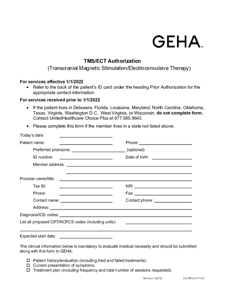 Fillable Online TMS/ECT Authorization Request Form Fax Email Print ...