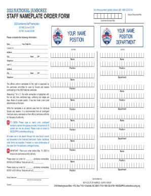 Fillable Online STAFF NAMEPLATE ORDER FORM Fax Email Print - pdfFiller