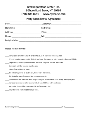 Fillable Online Party Room Rental Agreement Fax Email Print - pdfFiller