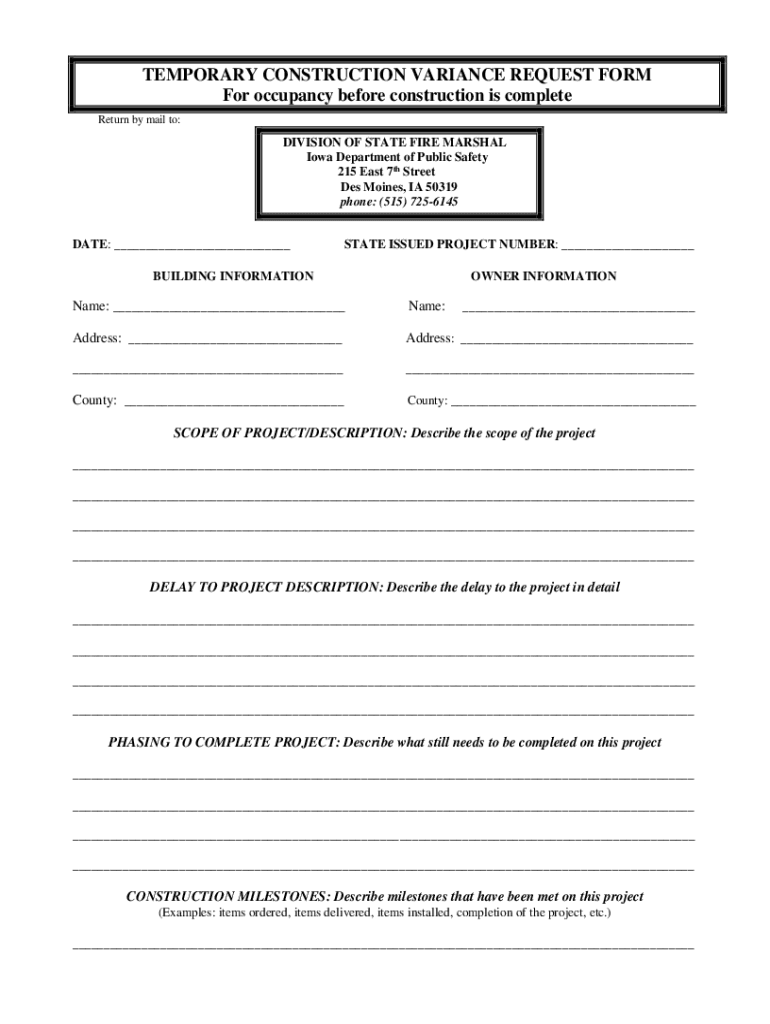 Fillable Online Temporary Construction Variance Request Form Fax Email ...
