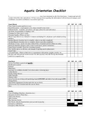 Fillable Online Aquatic Orientation Checklist Fax Email Print - pdfFiller