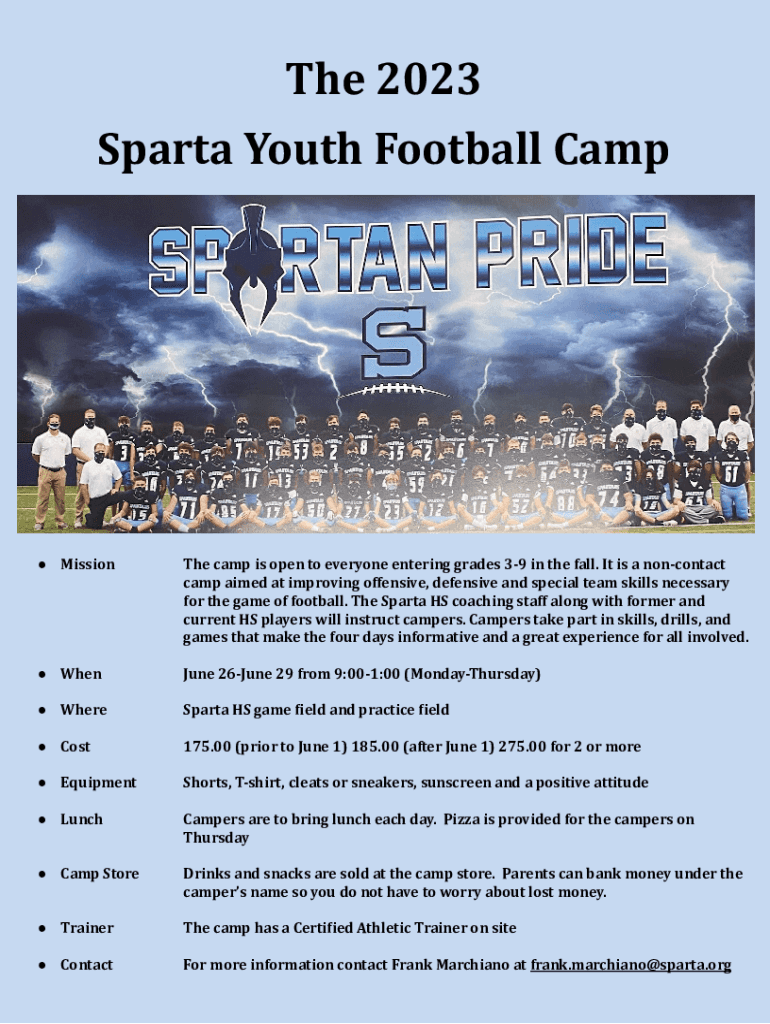 Fillable Online Sparta Spartan Youth Football and Cheer Registration Open Fax Email Print ...