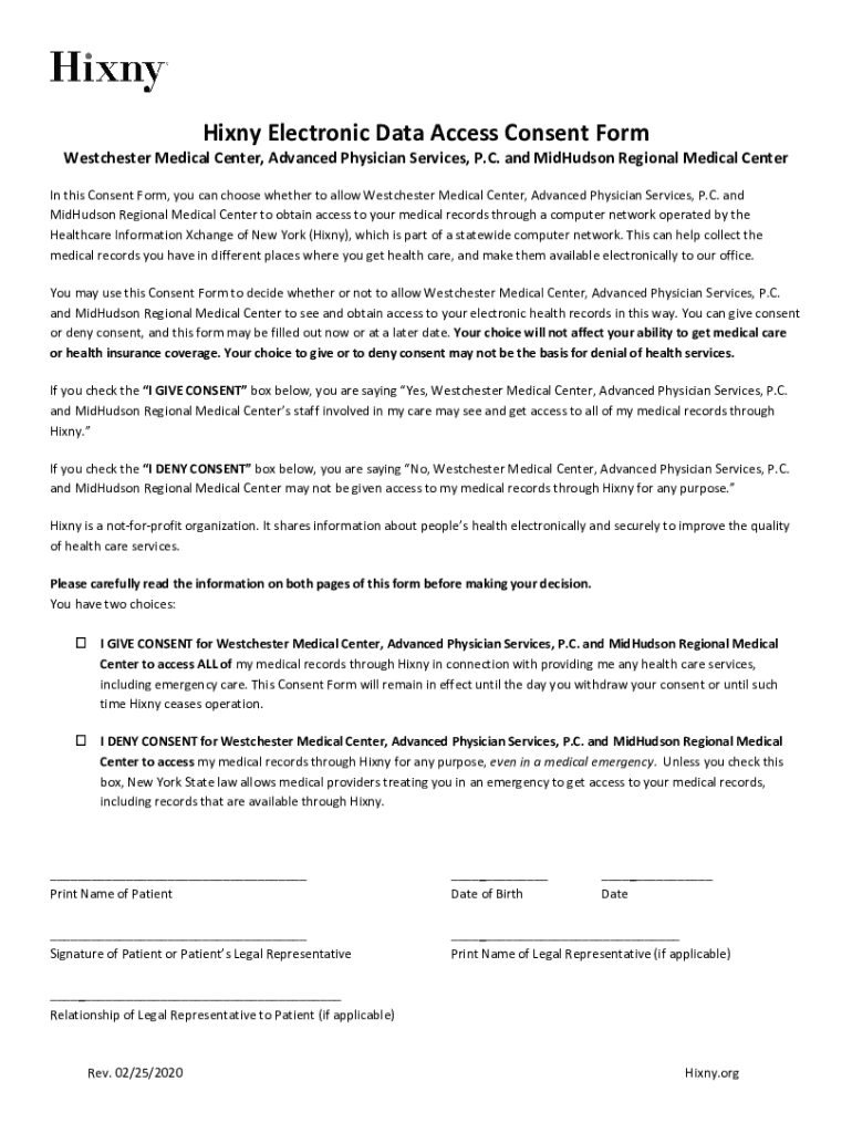 Fillable Online HIXNY ELECTRONIC DATA ACCESS CONSENT FORM ... Fax Email Print - pdfFiller