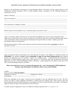 Fillable Online ARCHITECTURAL REQUEST FORM SOUTH HAMPTON HOMES ... Fax ...