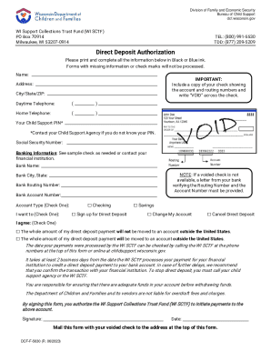 Fillable Online dcf wisconsin Direct Deposit Authorization, DCF-F-5630 ...