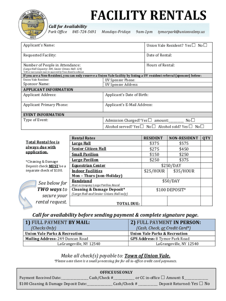 Fillable Online FACILITY RENTAL FORM 2018.docx Fax Email Print - pdfFiller