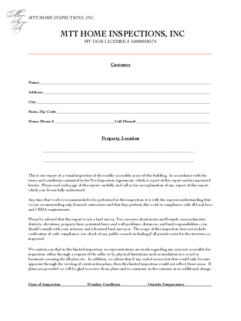 Fillable Online Pre-Inspection Agreement.pages Fax Email Print - pdfFiller