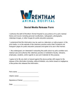 Fillable Online Photo Release Form - Westfield Veterinary Care Fax ...