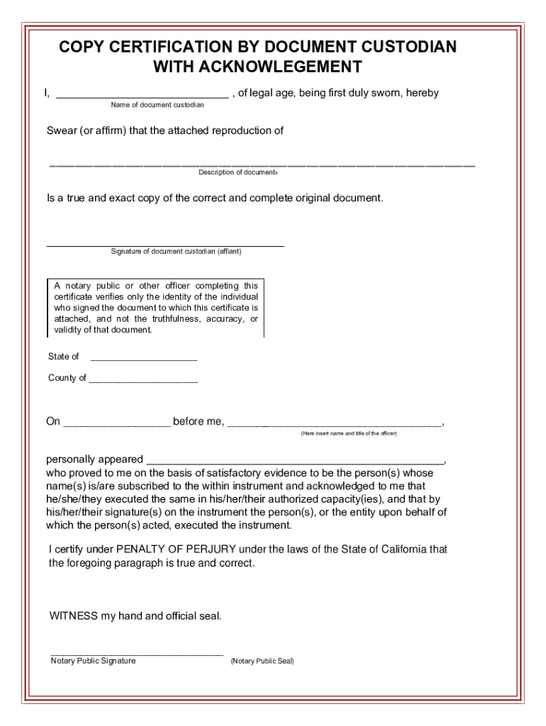 Fillable Online CERTIFICATE OF A CERTIFIED COPY BY DOCUMENT ... Fax ...