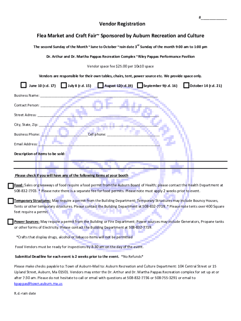 Fillable Online Vendor Registration Flea Market and Craft Fair ...