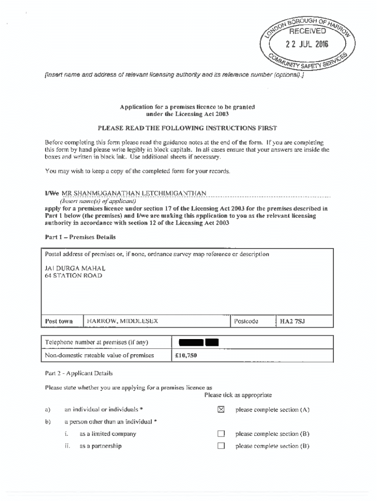Fillable Online Application for a premises licence under the Licensing Act ... Fax Email Print ...