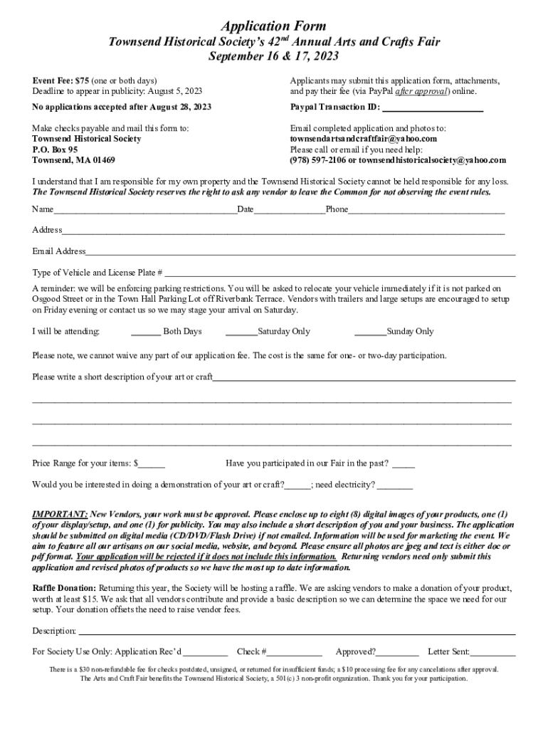 Fillable Online Application Form - The Townsend Historical Society Fax Email Print - pdfFiller