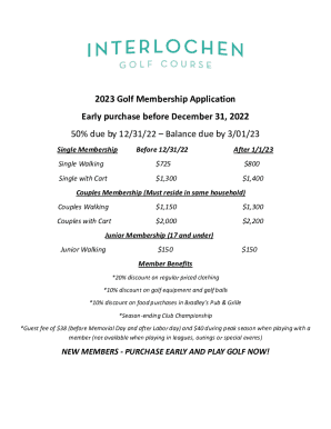 Fillable Online 2023 Golf Membership Application Early purchase before ...