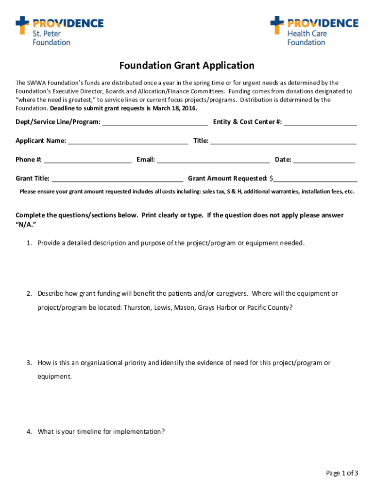 Fillable Online Foundation Grant Application Inside Prov Fax Email Print - pdfFiller