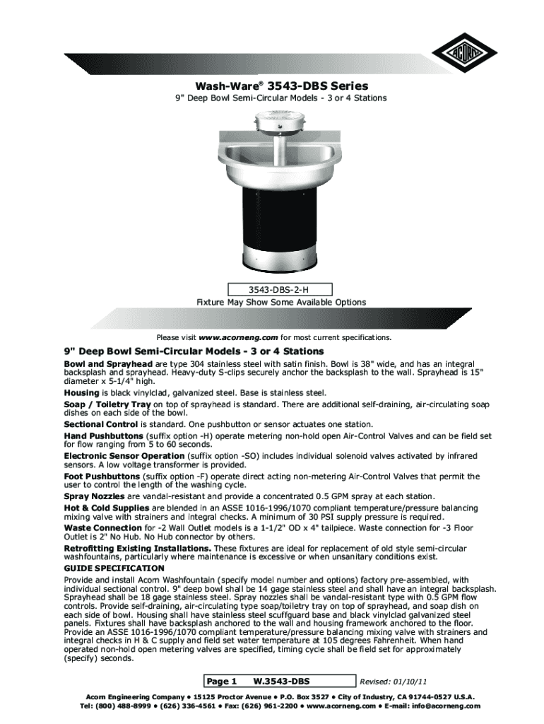 Fillable Online Three Station, On-Floor, Semi-Circular Wash Fountain ...