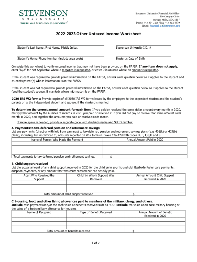 Fillable Online 2022-2023 Other Untaxed Income Worksheet Fax Email ...