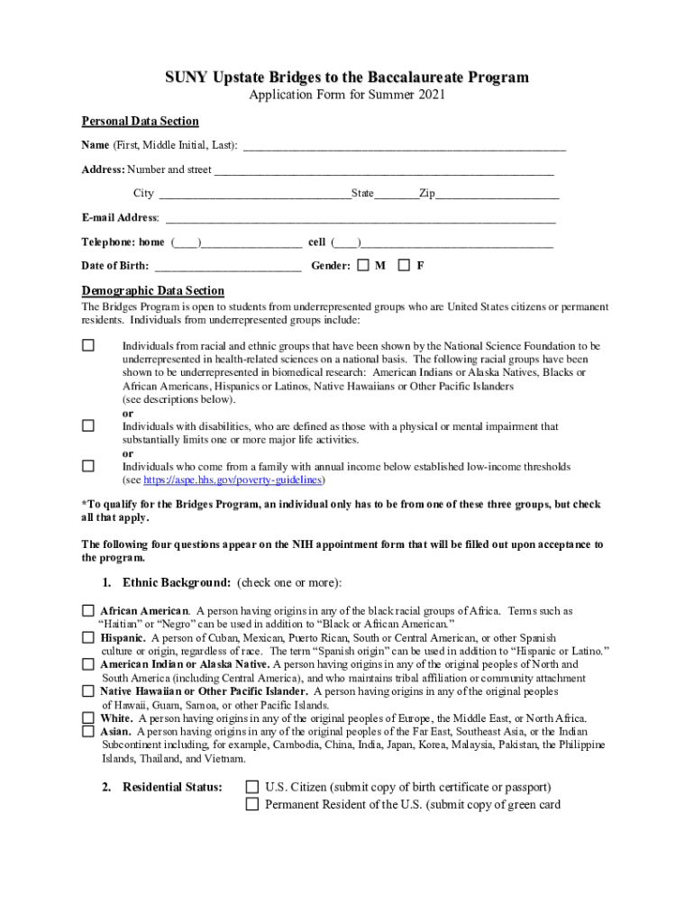 Fillable Online Bridges to the Baccalaureate: Student Personal ...