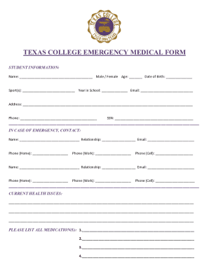 Fillable Online TEXAS COLLEGE EMERGENCY MEDICAL FORM Fax Email Print ...