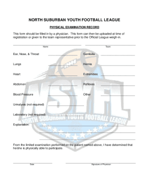 Fillable Online NORTH SUBURBAN YOUTH FOOTBALL LEAGUE Fax Email Print ...