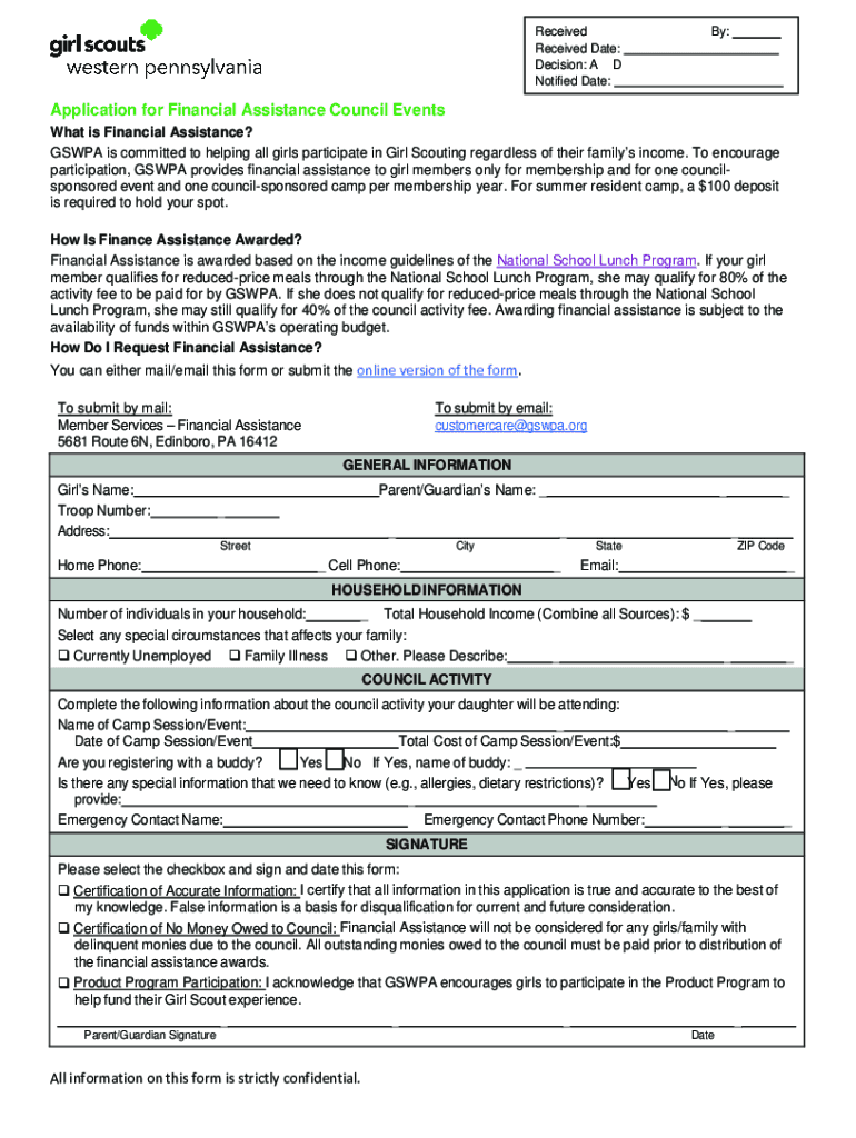 Fillable Online Financial Assistance Form - Council Events. Complete this form to request ...