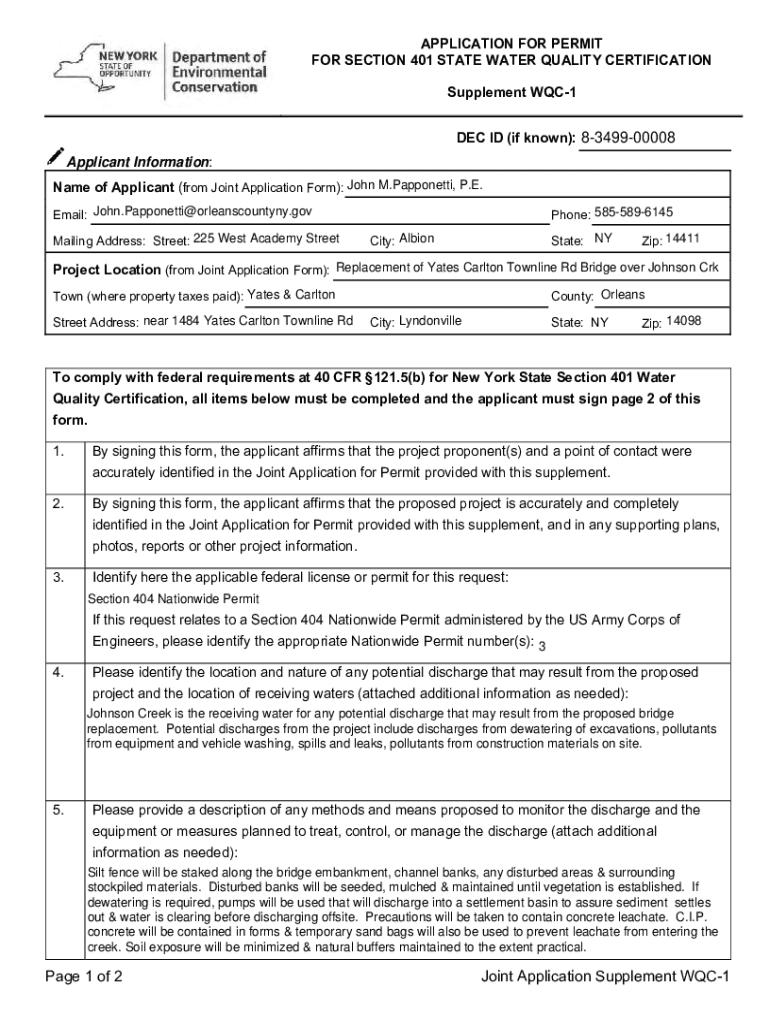 Fillable Online dos ny 1 NYS Department of State - (USACE) Buffalo ...