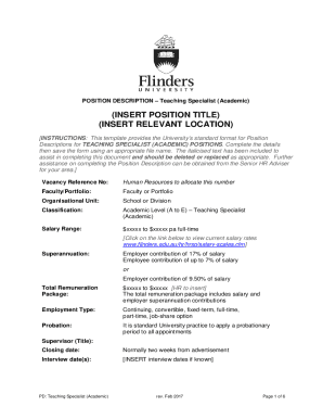 Fillable Online Position description template - teaching specialist ...