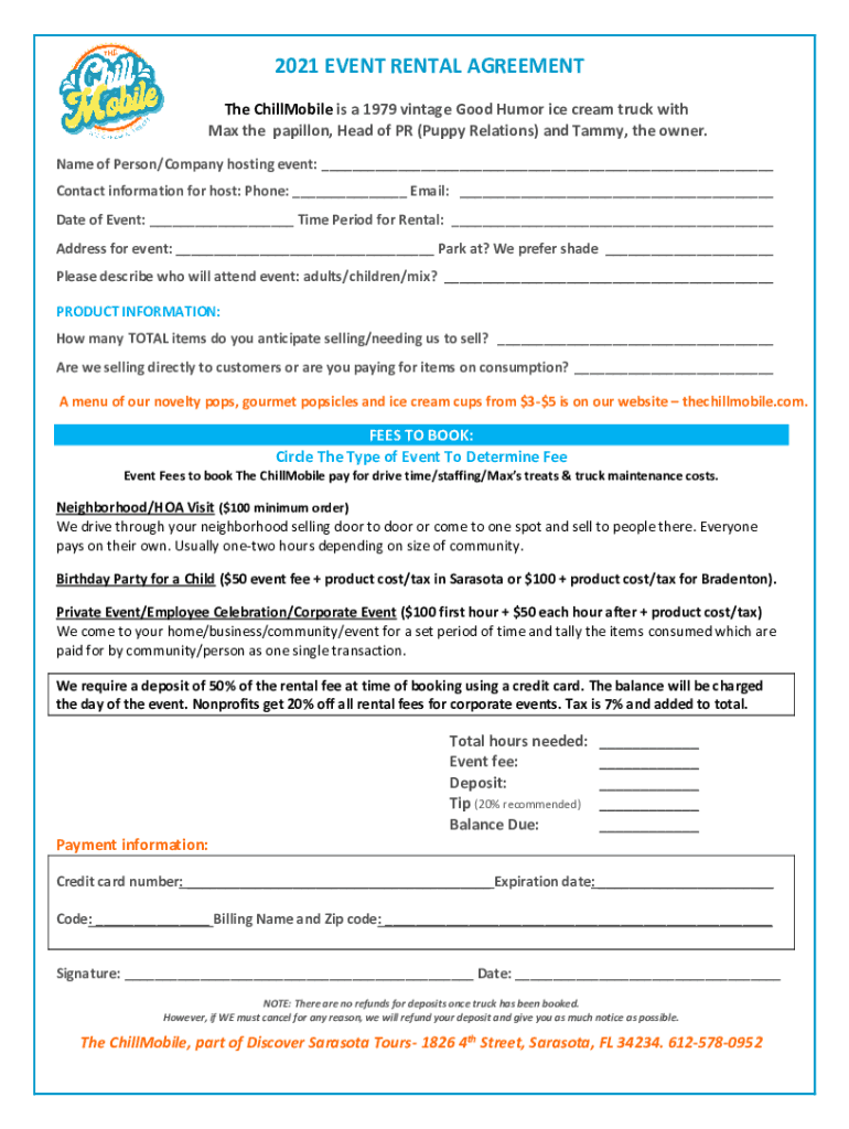Fillable Online 20202021 EVENT RENTAL AGREEMENT Fax Email Print - pdfFiller
