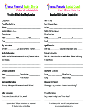 Fillable Online REGISTRATION FORM ***One per Child or Volunteer Fax ...