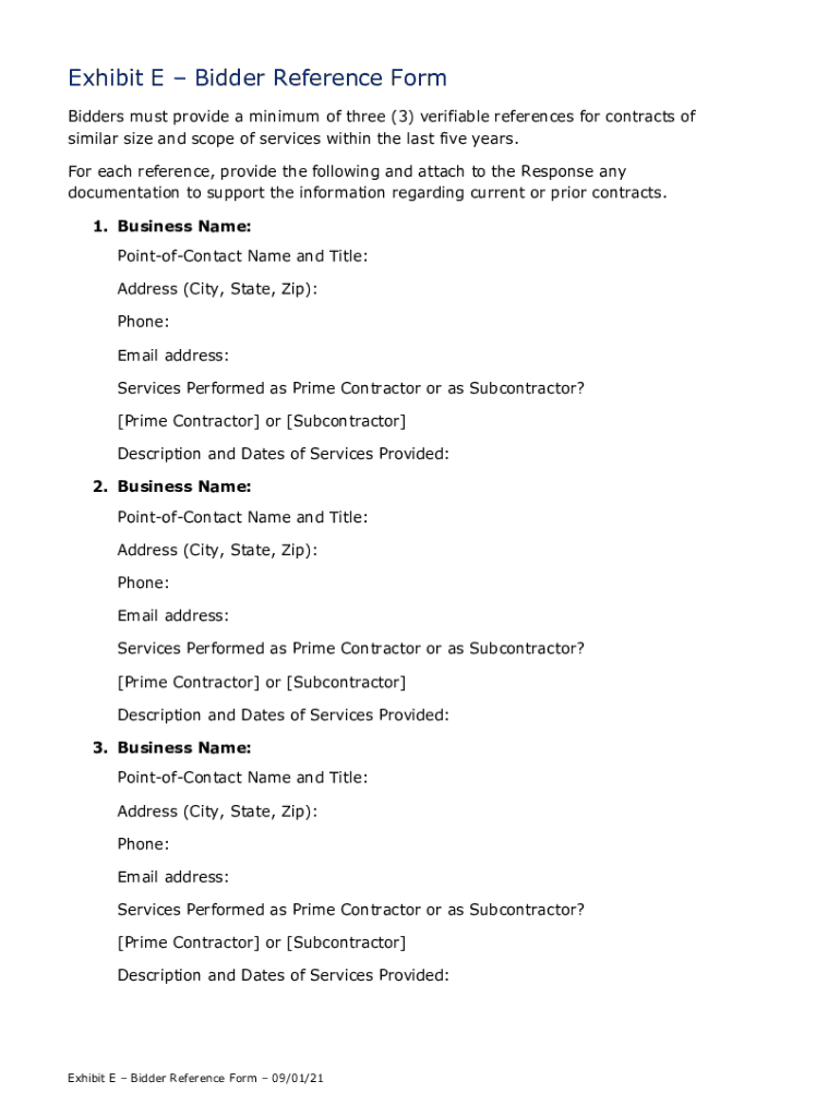 Fillable Online Exhibit E Bidder Reference Form Fax Email Print - pdfFiller
